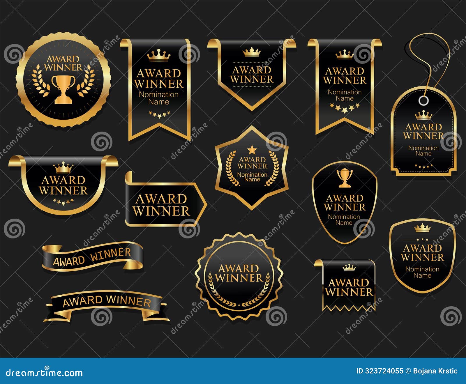 Award Winner Emblem Collection of Gold Laurel Wreath Stock Vector ...