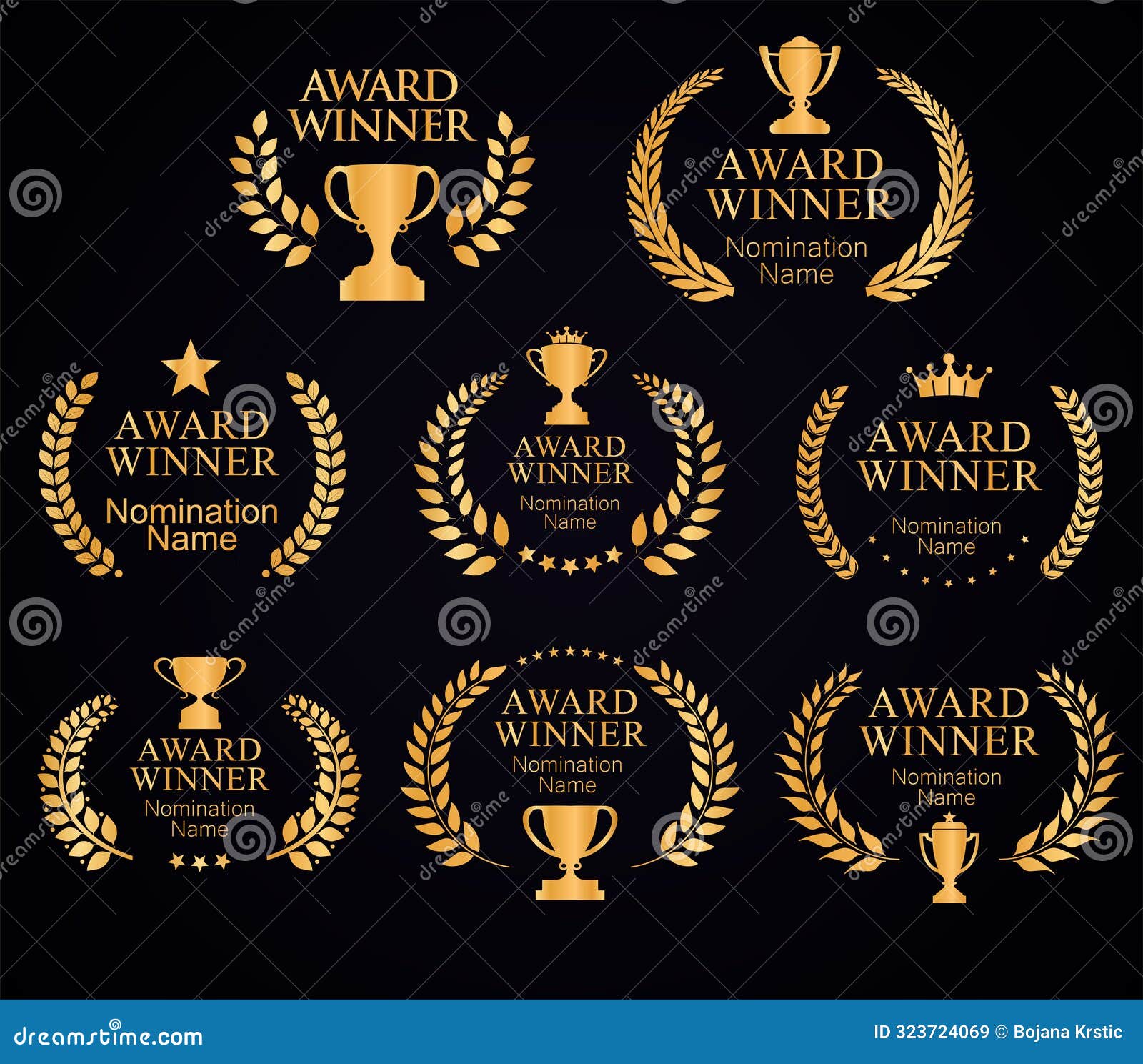 Award Winner Emblem Collection of Gold Laurel Wreath Stock Vector ...