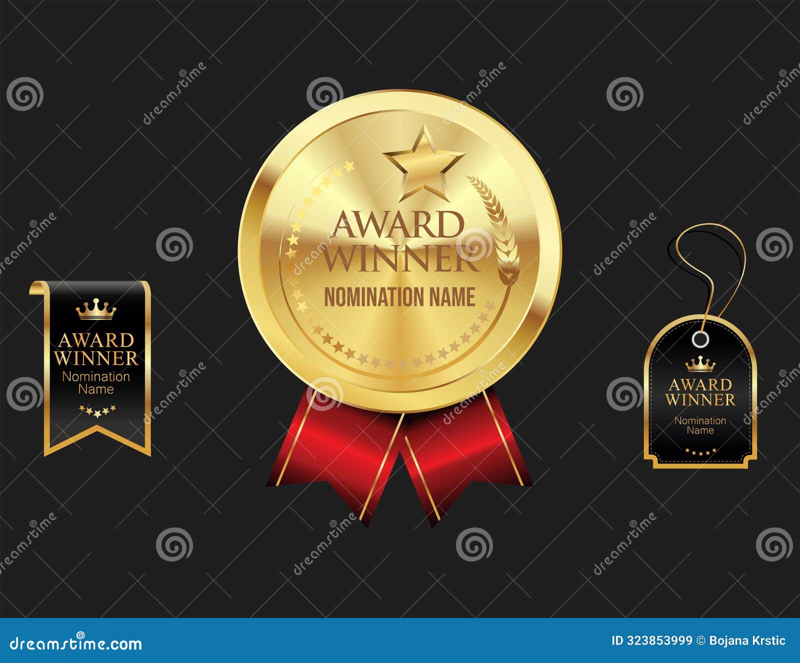 Award Winner Emblem Collection of Gold Laurel Wreath Stock Vector ...