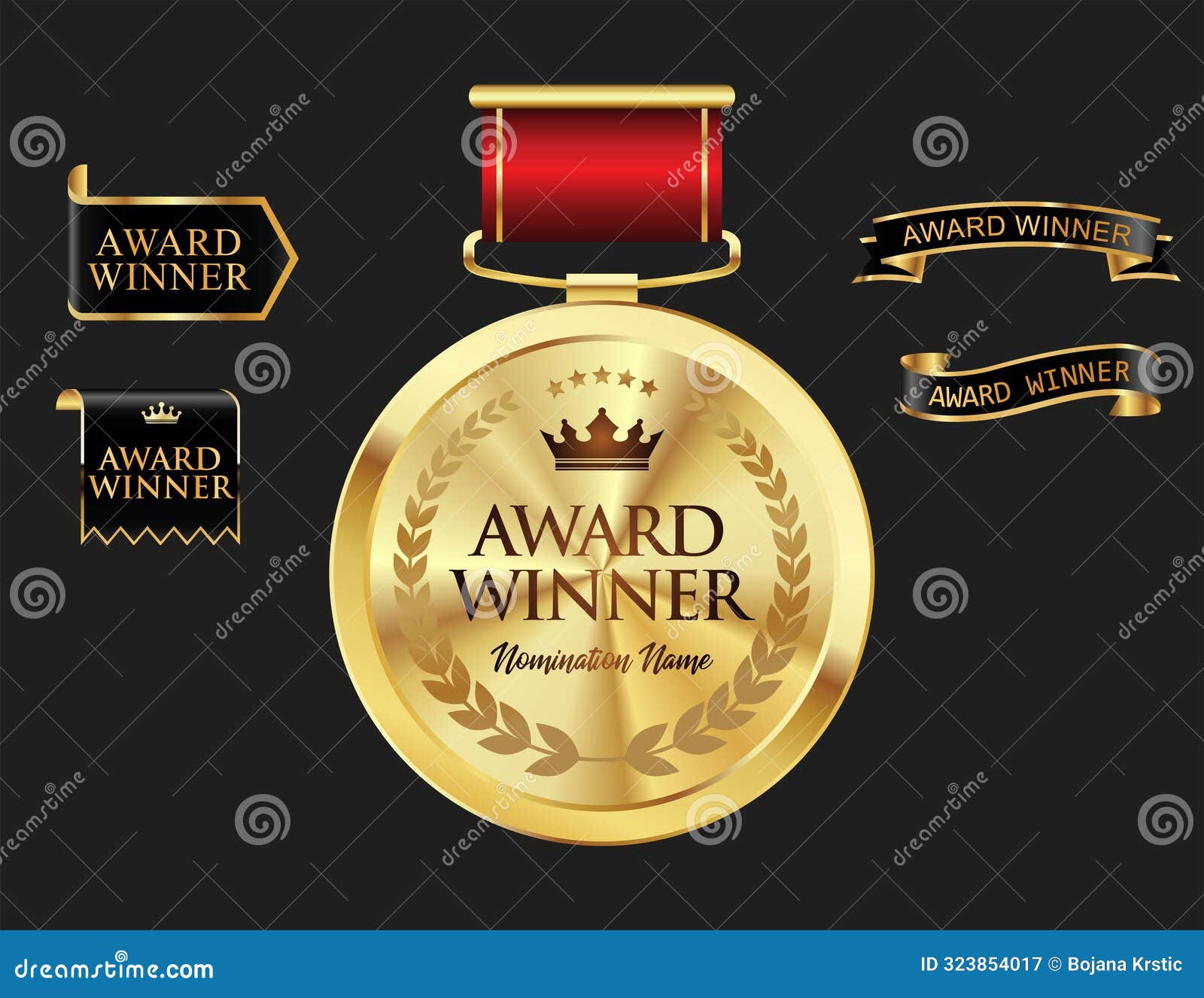 Award Winner Emblem Collection of Gold Laurel Wreath Stock Vector ...