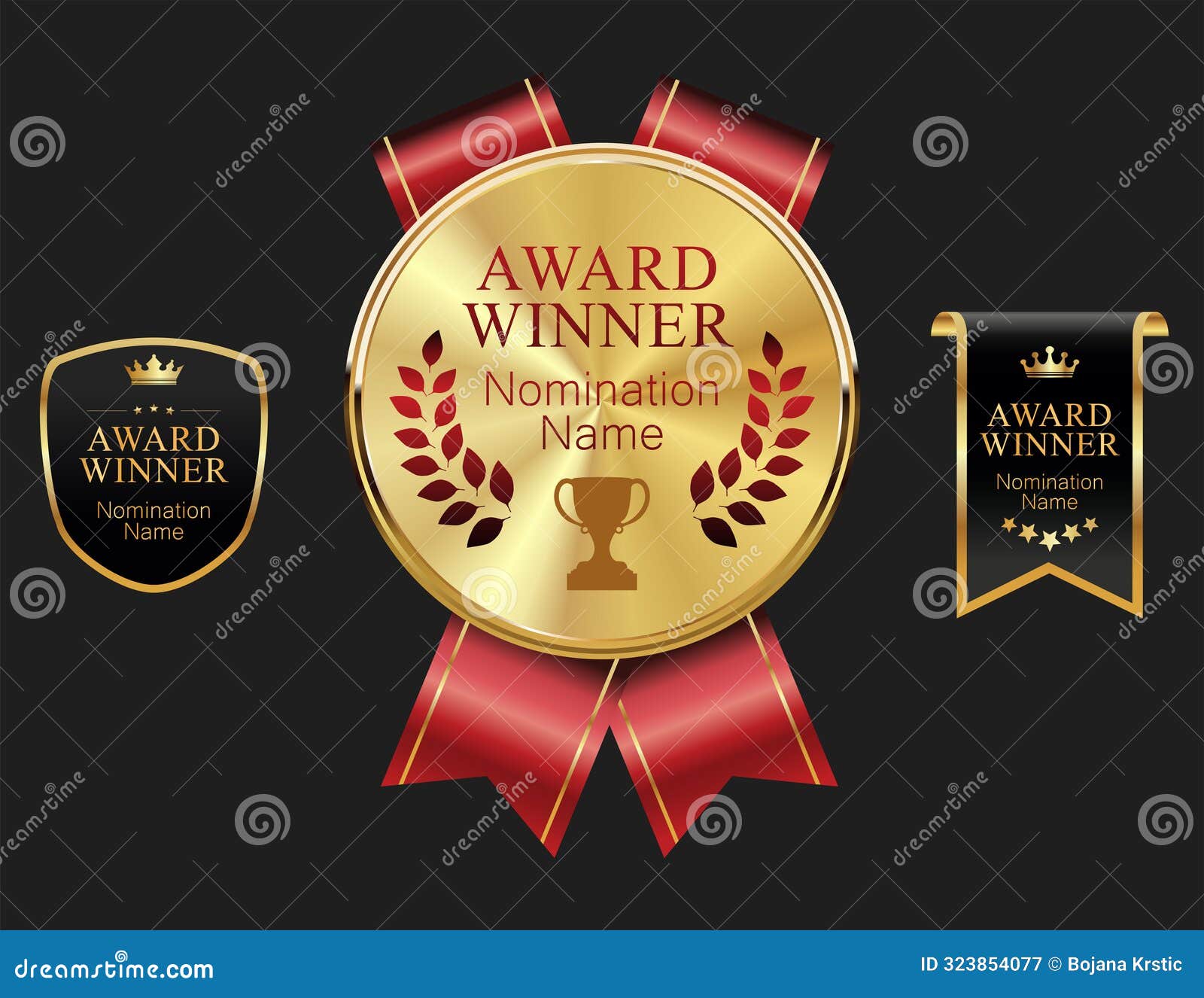 Award Winner Emblem Collection of Gold Laurel Wreath Stock Illustration ...