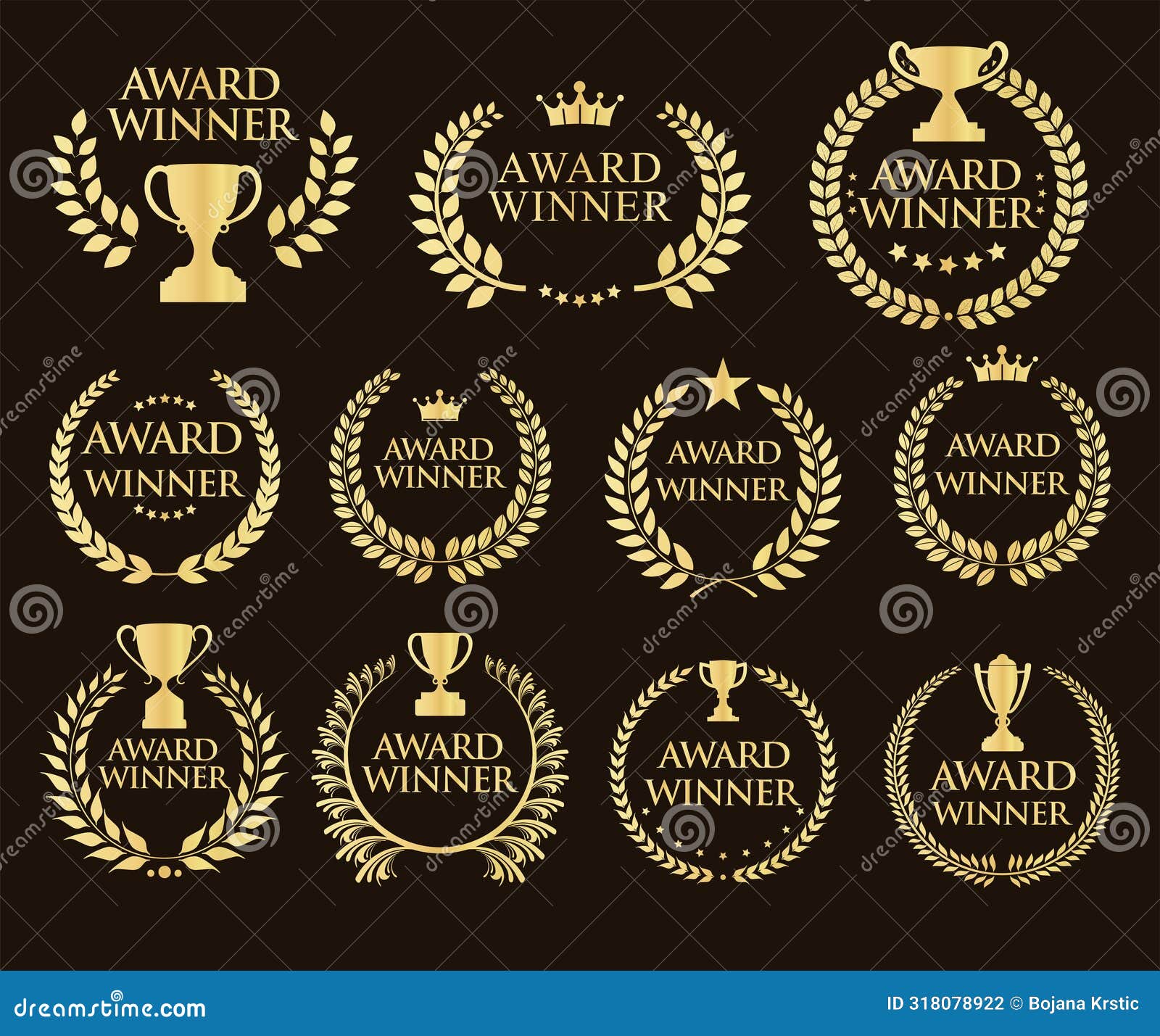 Award Winner Emblem Gold Collection Vector Illustration Stock Vector ...