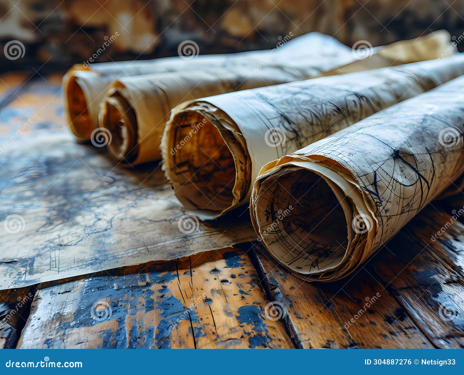 Award Winning Ad for Blueprints, a Group of Rolled Up Maps on a Table ...
