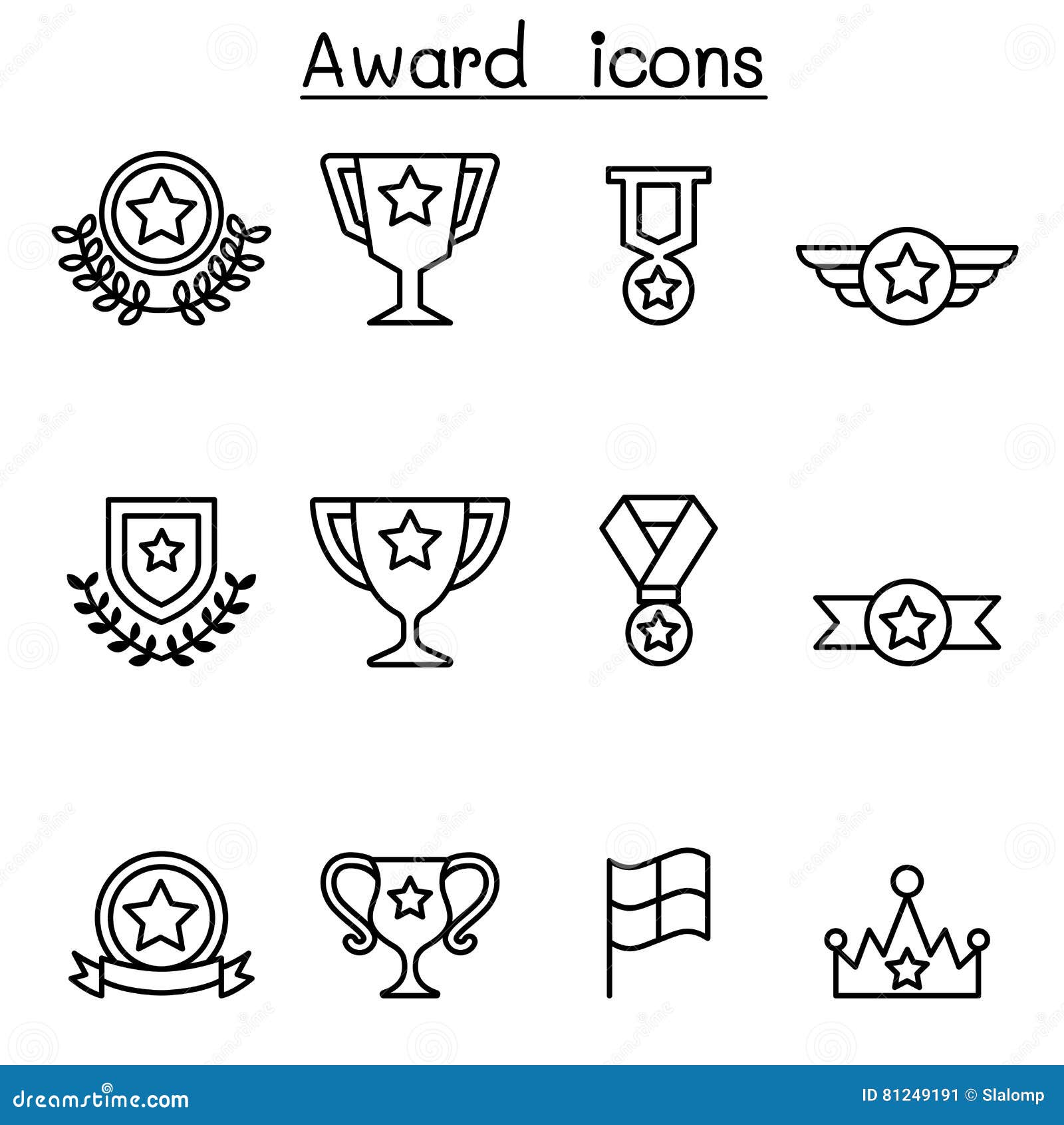 Award & Winning Icon Set in Thin Line Style Stock Vector - Illustration ...