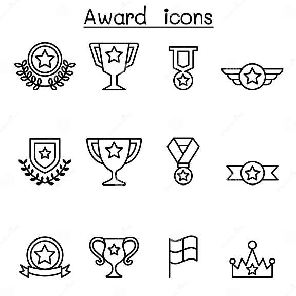 Award & Winning Icon Set in Thin Line Style Stock Vector - Illustration ...