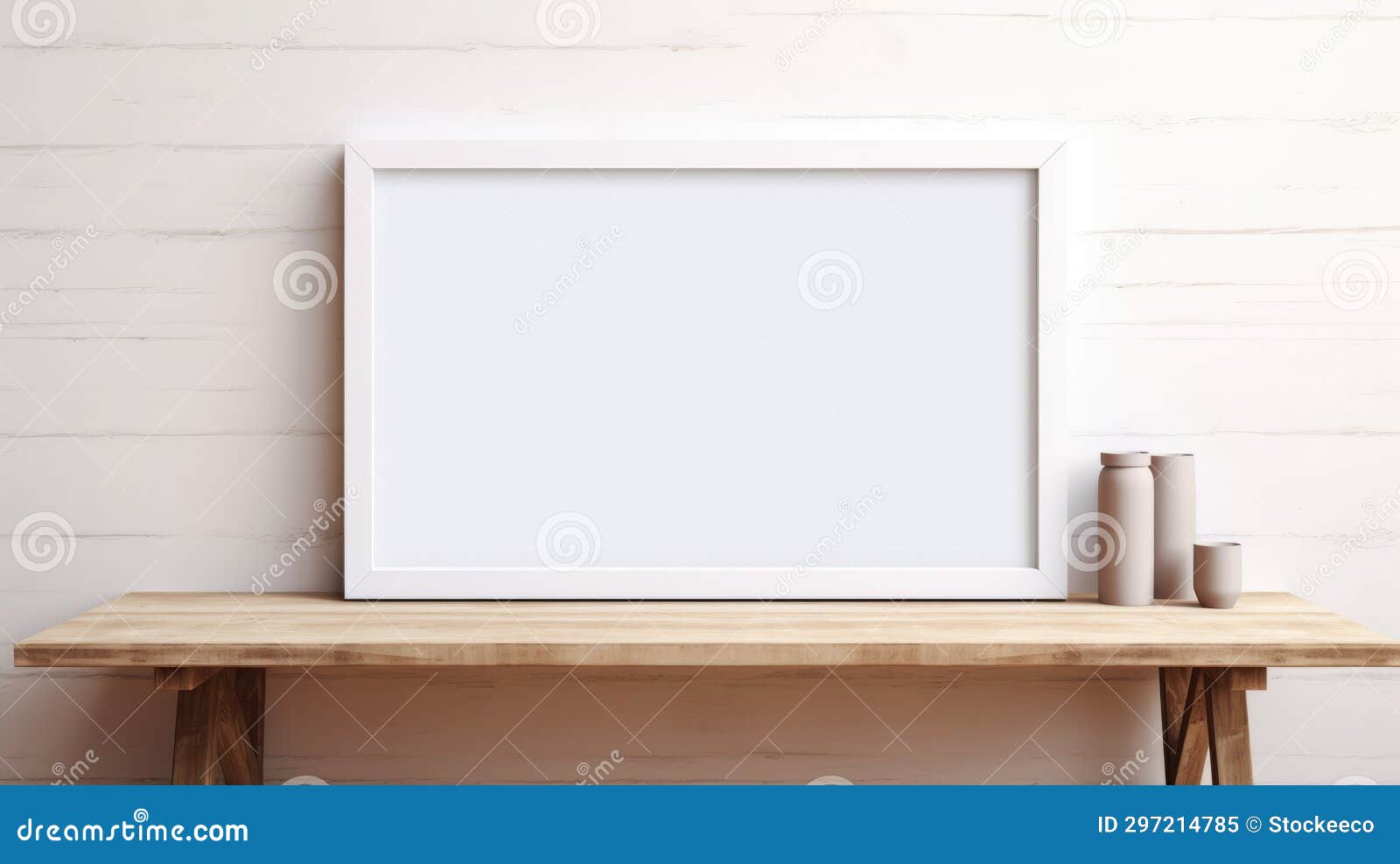 Award-winning 8k 3d Rendering: White Frame on Wooden Table with Objects ...