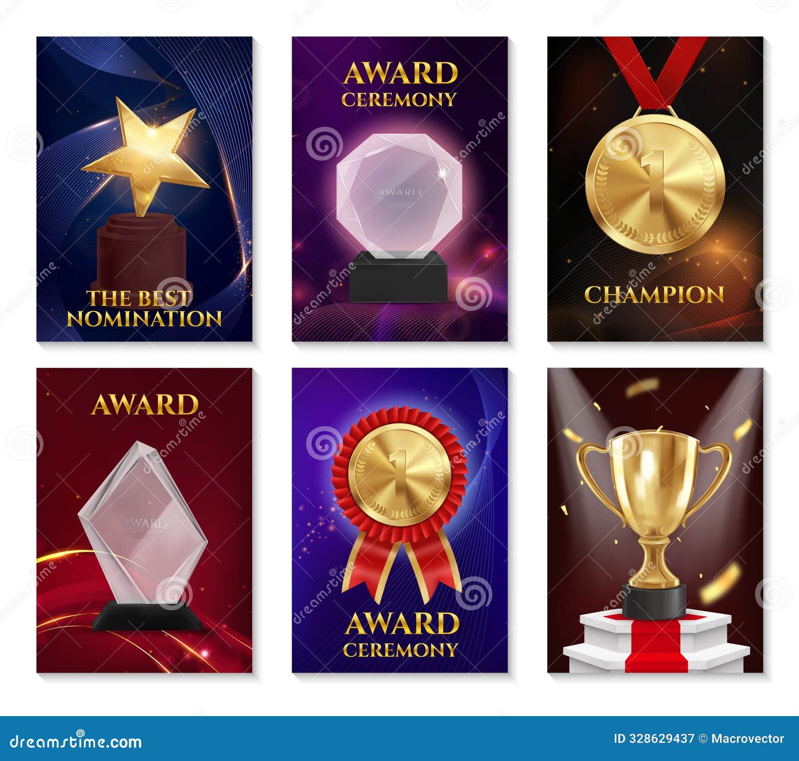 Awards Card Set in Realistic Style Stock Illustration - Illustration of ...