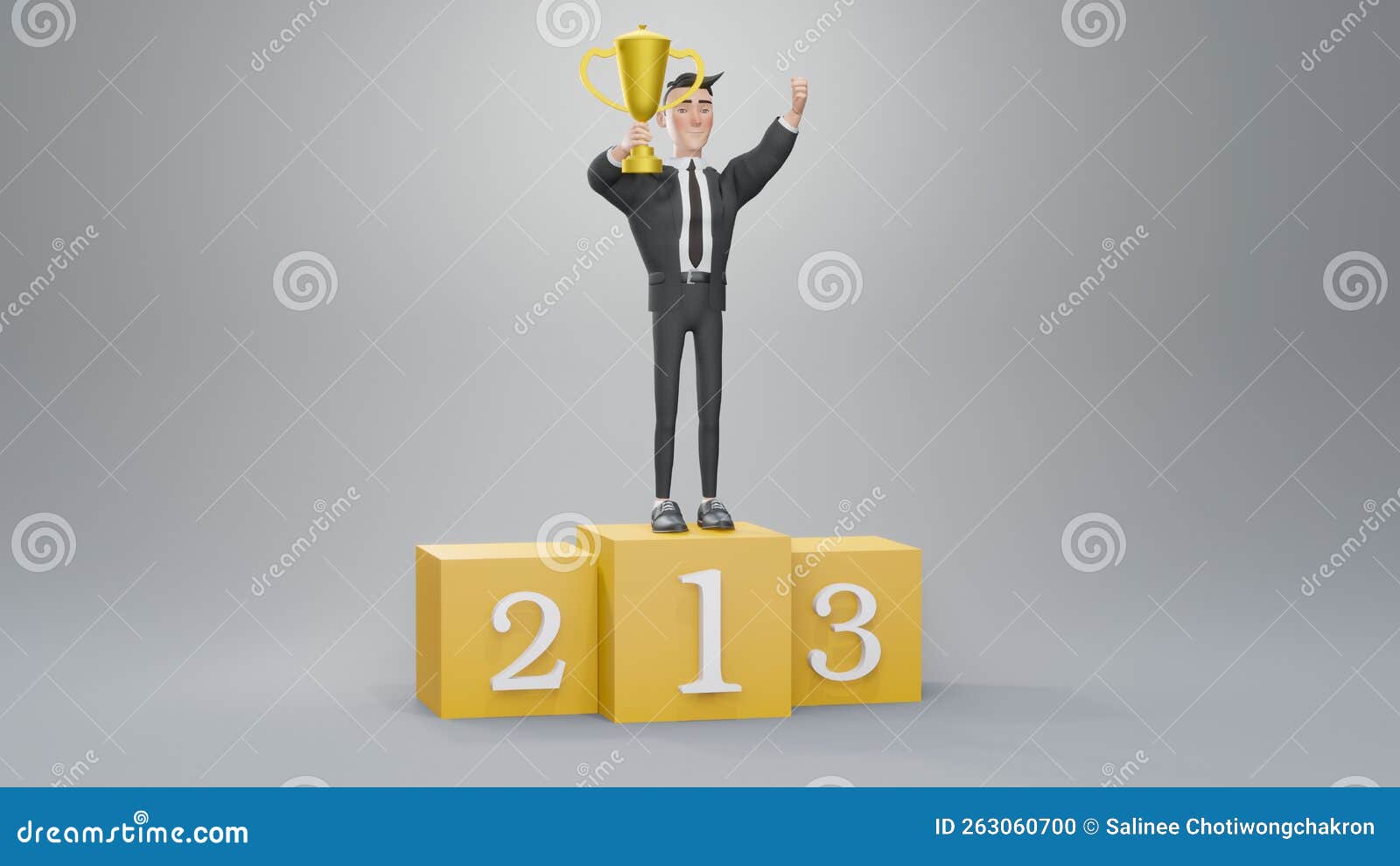 Awards Ceremony. Man with Winner Cup on a Pedestal Stock Illustration ...