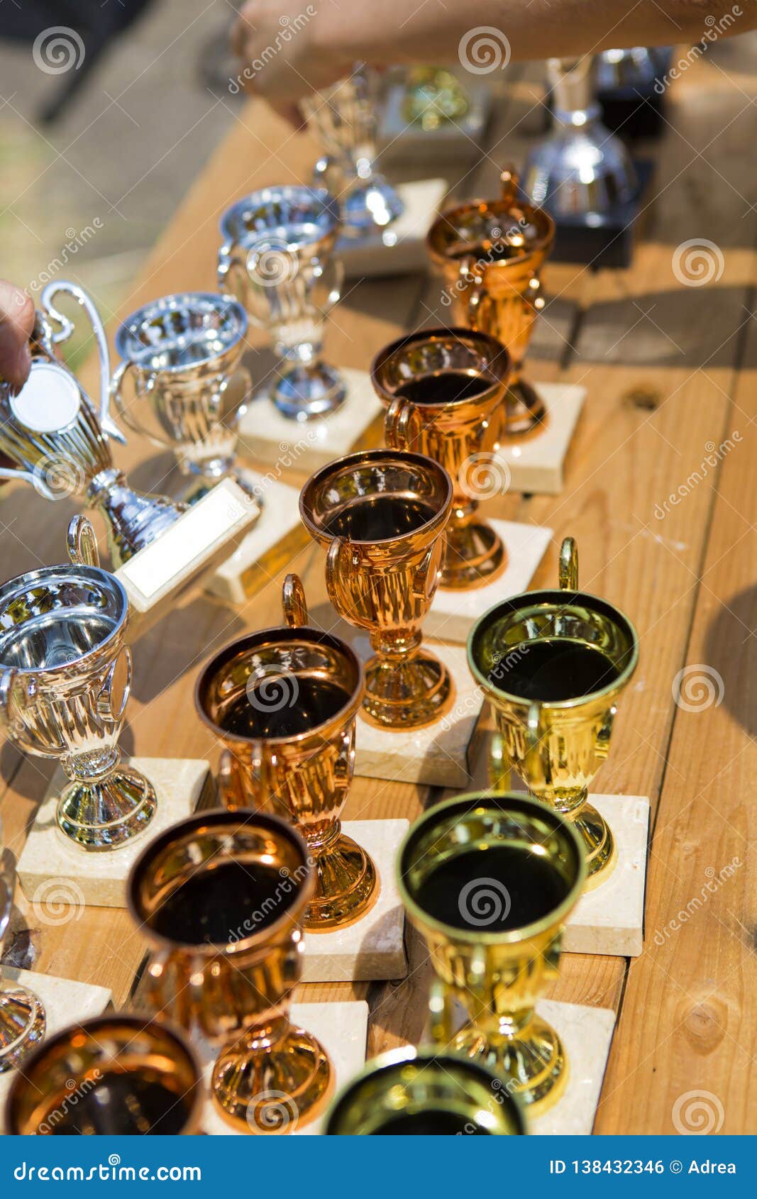 Awards coupes on a table stock photo. Image of winners - 138432346