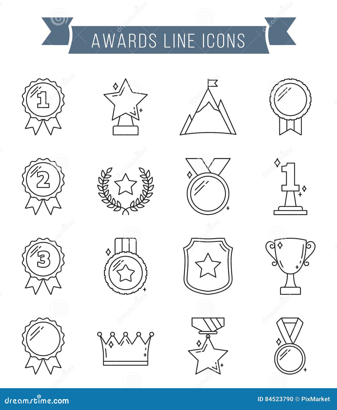 Awards Line Icons Collection Counting Summing Tabulating Calculating Enumerating Reckoning