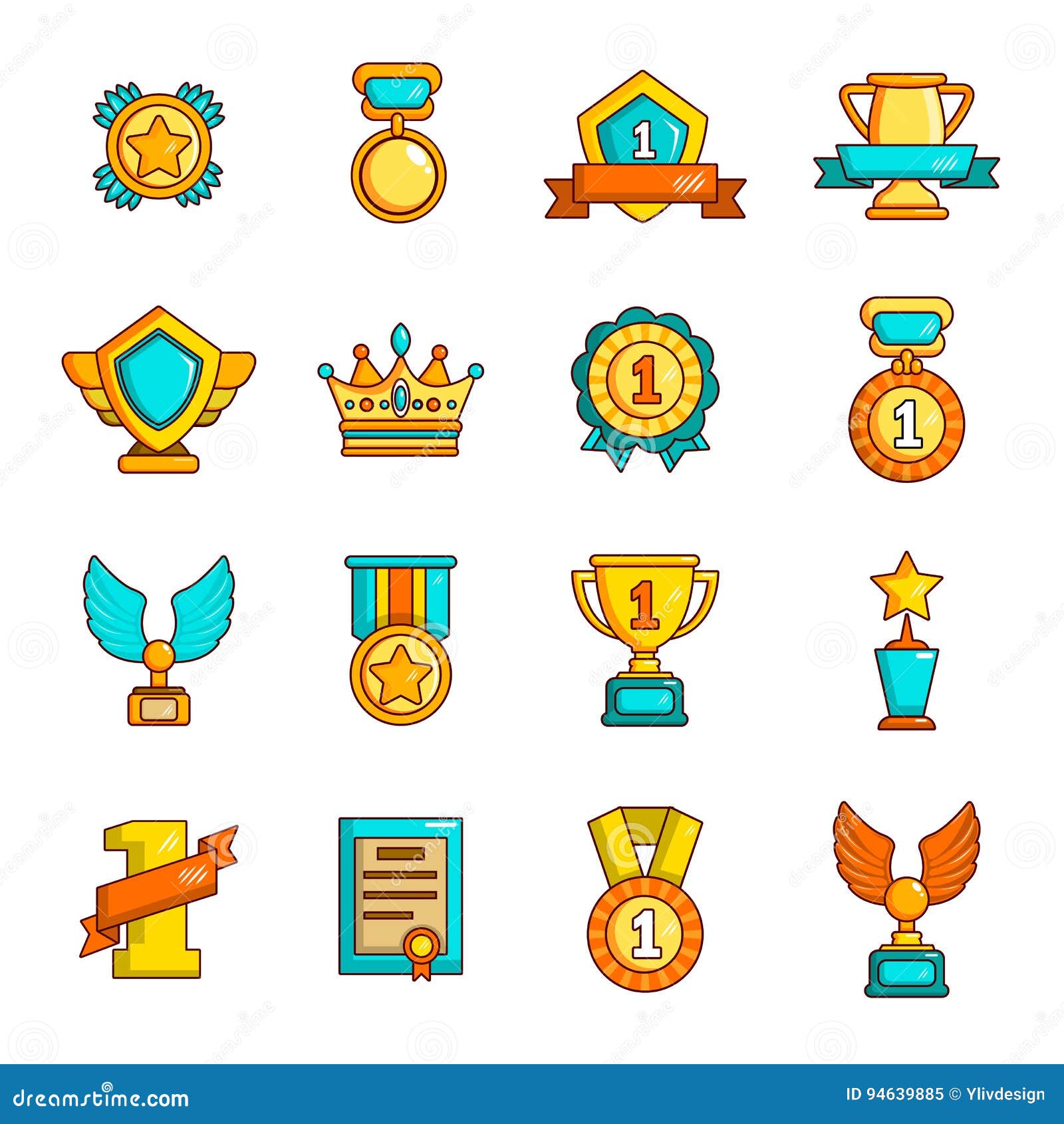 Awards Medals Cups Icons Set, Simple Style Stock Vector - Illustration ...