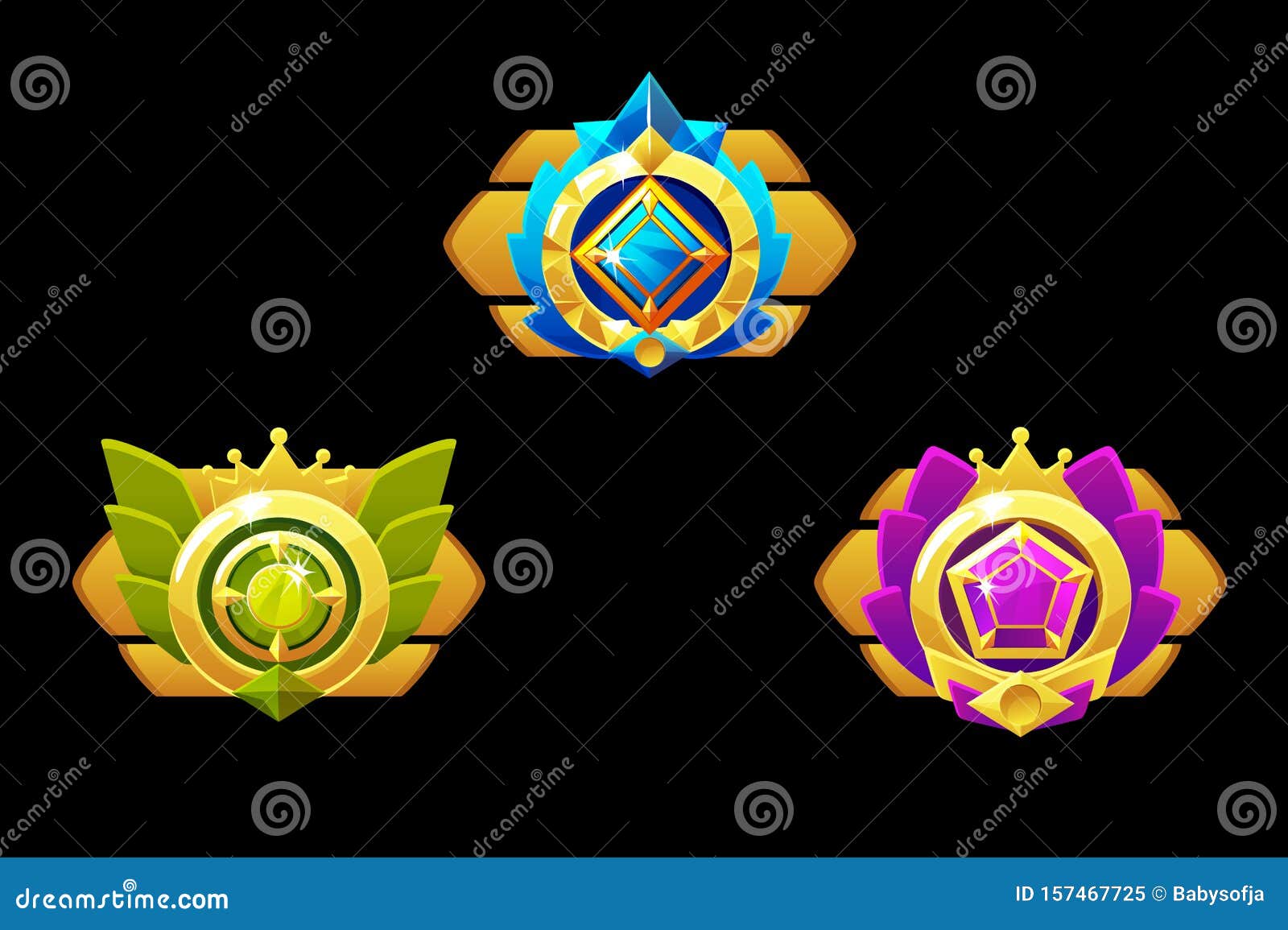 Awards Medals for Gui Game. Vector Golden Template Award with Jewelry ...