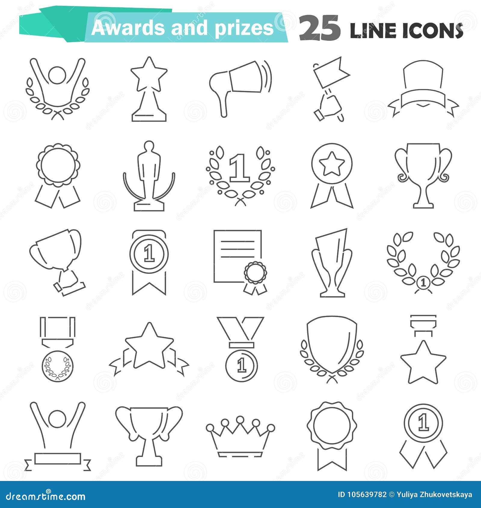Prizes Line Icons Collection. Rewards, Incentives, Awards, Trophies ...
