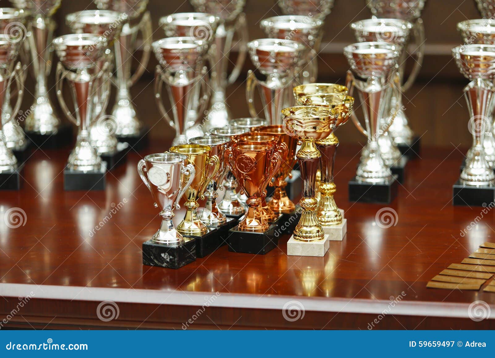 Kids and Adult Race Awards on a Table Stock Image - Image of levels ...