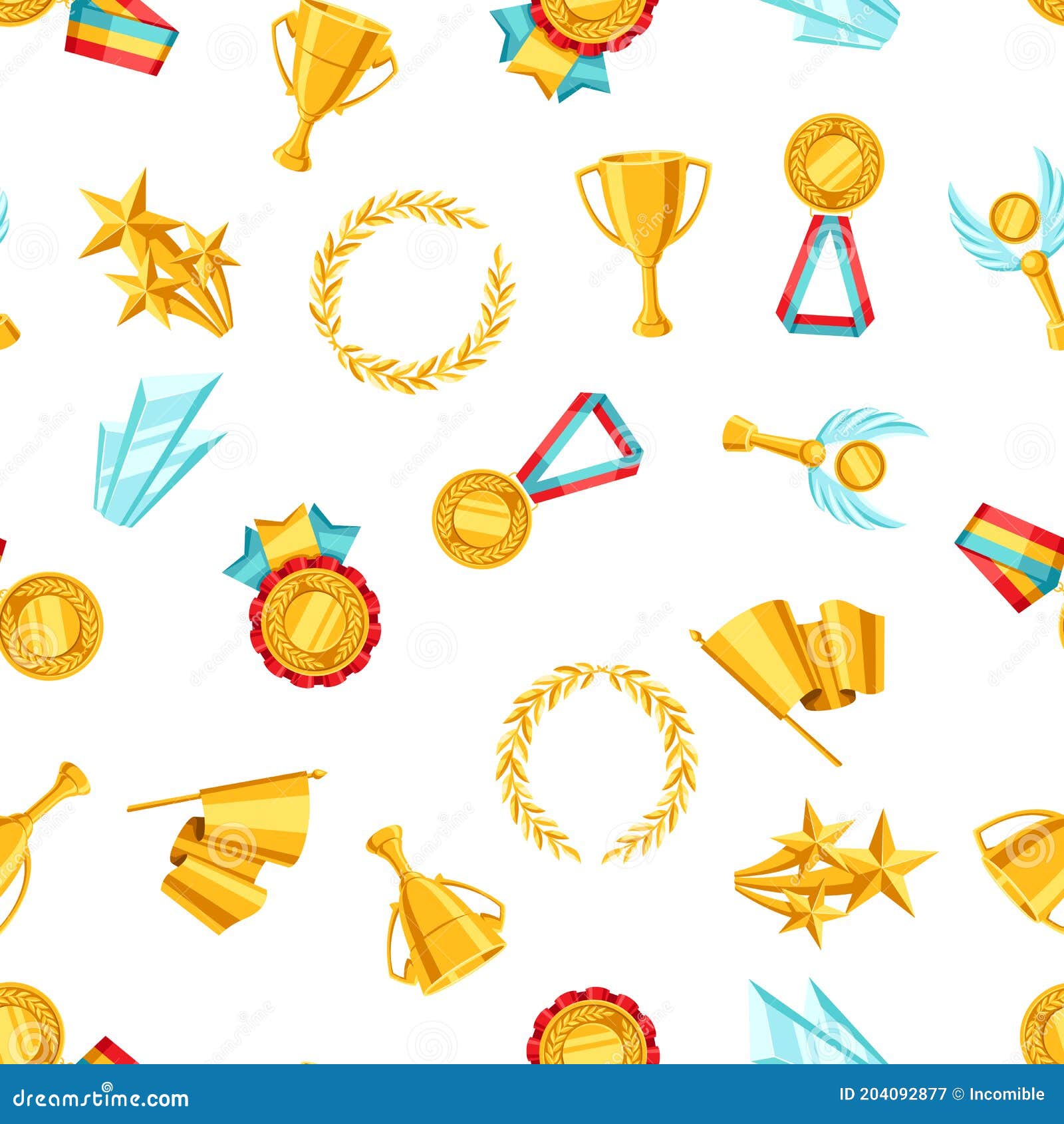 Awards and Trophy Seamless Pattern. Stock Vector - Illustration of ...