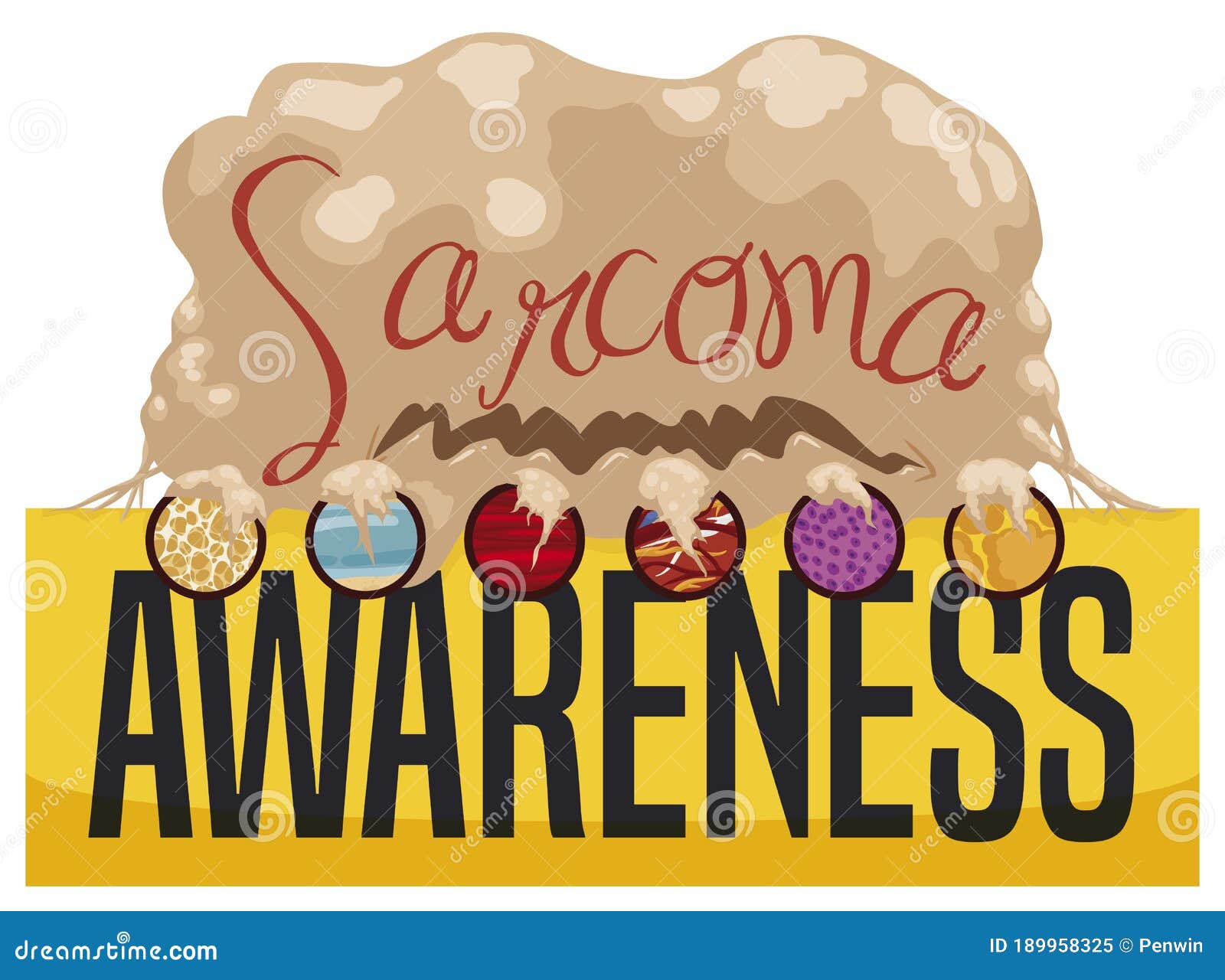 Awareness Sign with Sticky Sarcoma Monster Affecting Tissues, Vector ...