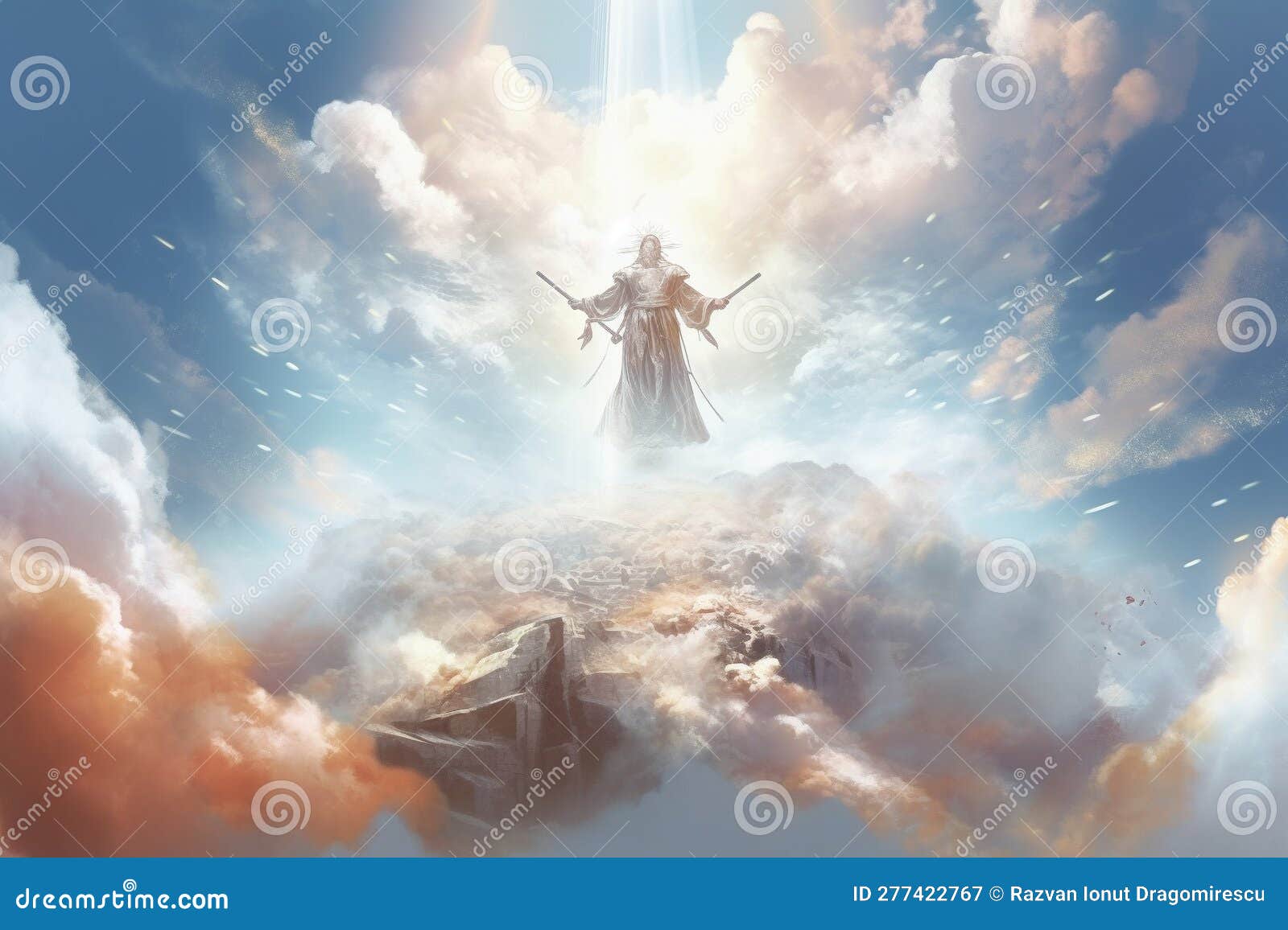 God in Heaven, Surrounded by Clouds and Rays of Light. the Artwork ...
