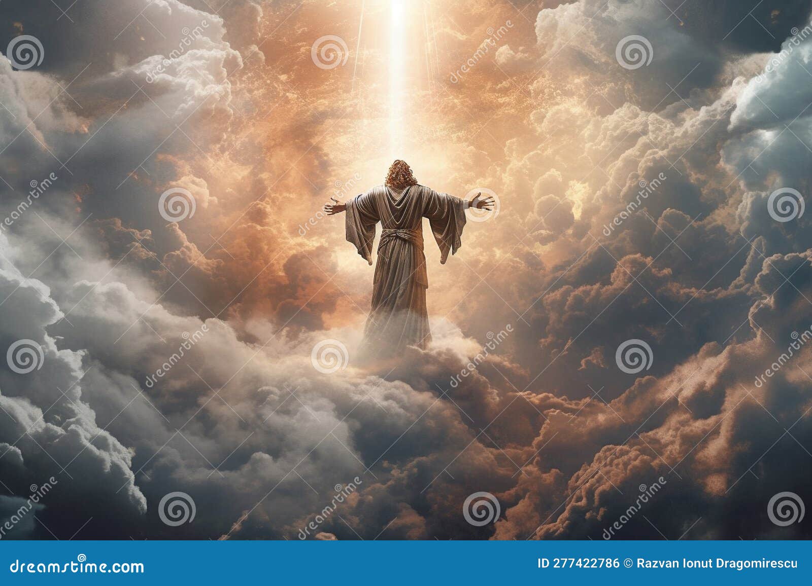 God In Heaven, Surrounded By Clouds And Rays Of Light. The Artwork ...