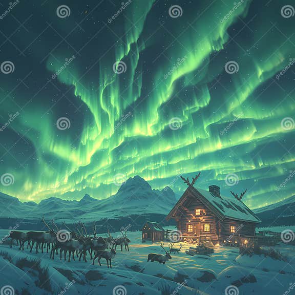 Awe-inspiring Northern Lights Over a Cozy Cabin Stock Illustration ... Awe-inspiring Northern Lights Over a Cozy Cabin Stock Illustration ...