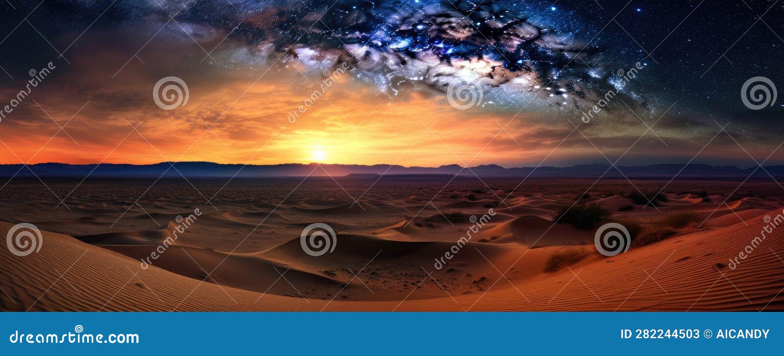 Awe-inspiring Panoramic Shot of a Vast Desert Under a Starry Night Sky ... Awe-inspiring Panoramic Shot of a Vast Desert Under a Starry Night Sky ...