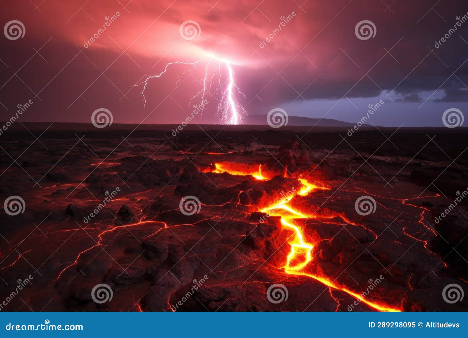 Awe-inspiring Volcanic Lightning Over a Lava Flow Stock Image - Image ...