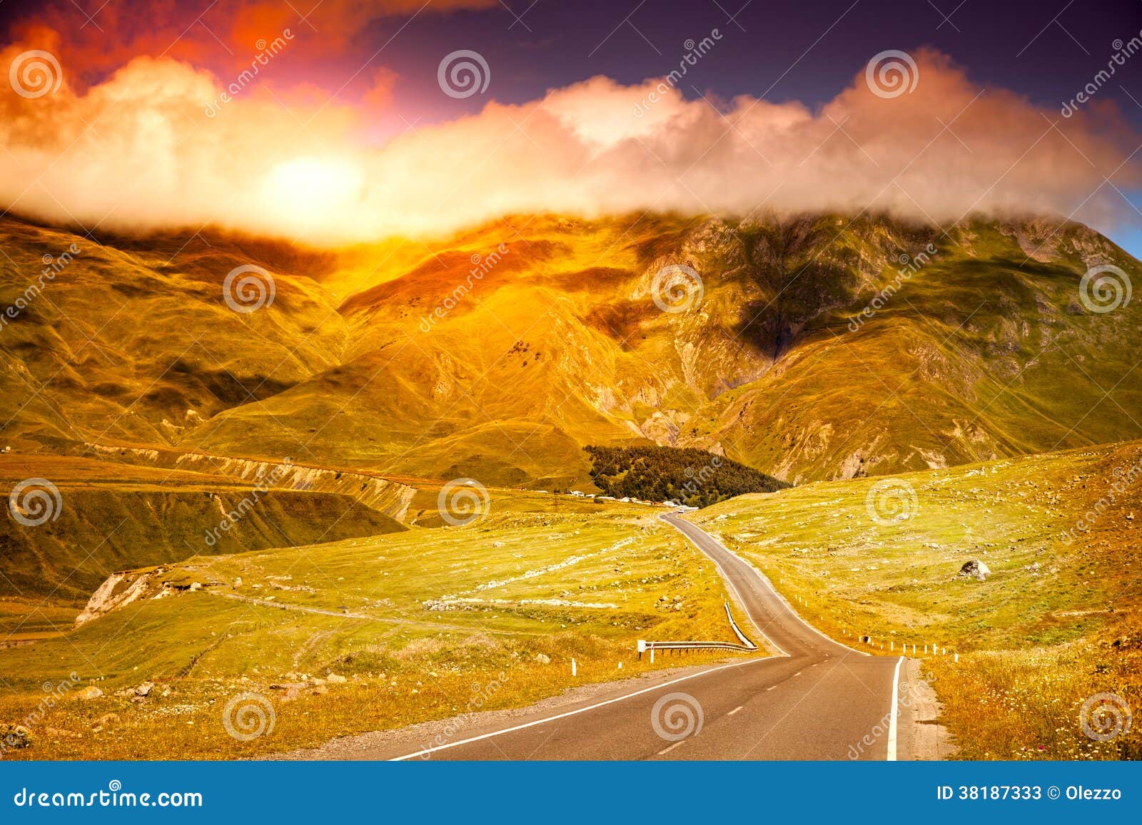 Awesome Bright Sunset in the Mountains Stock Image - Image of highway ...