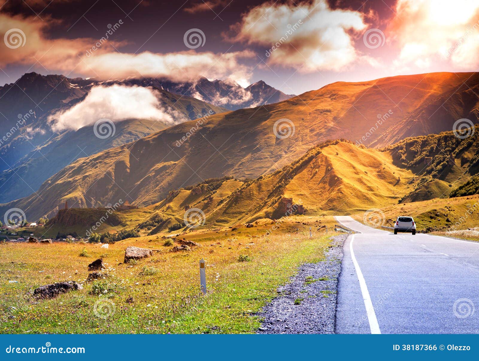 Awesome Bright Sunset in the Mountains Stock Photo - Image of green ...