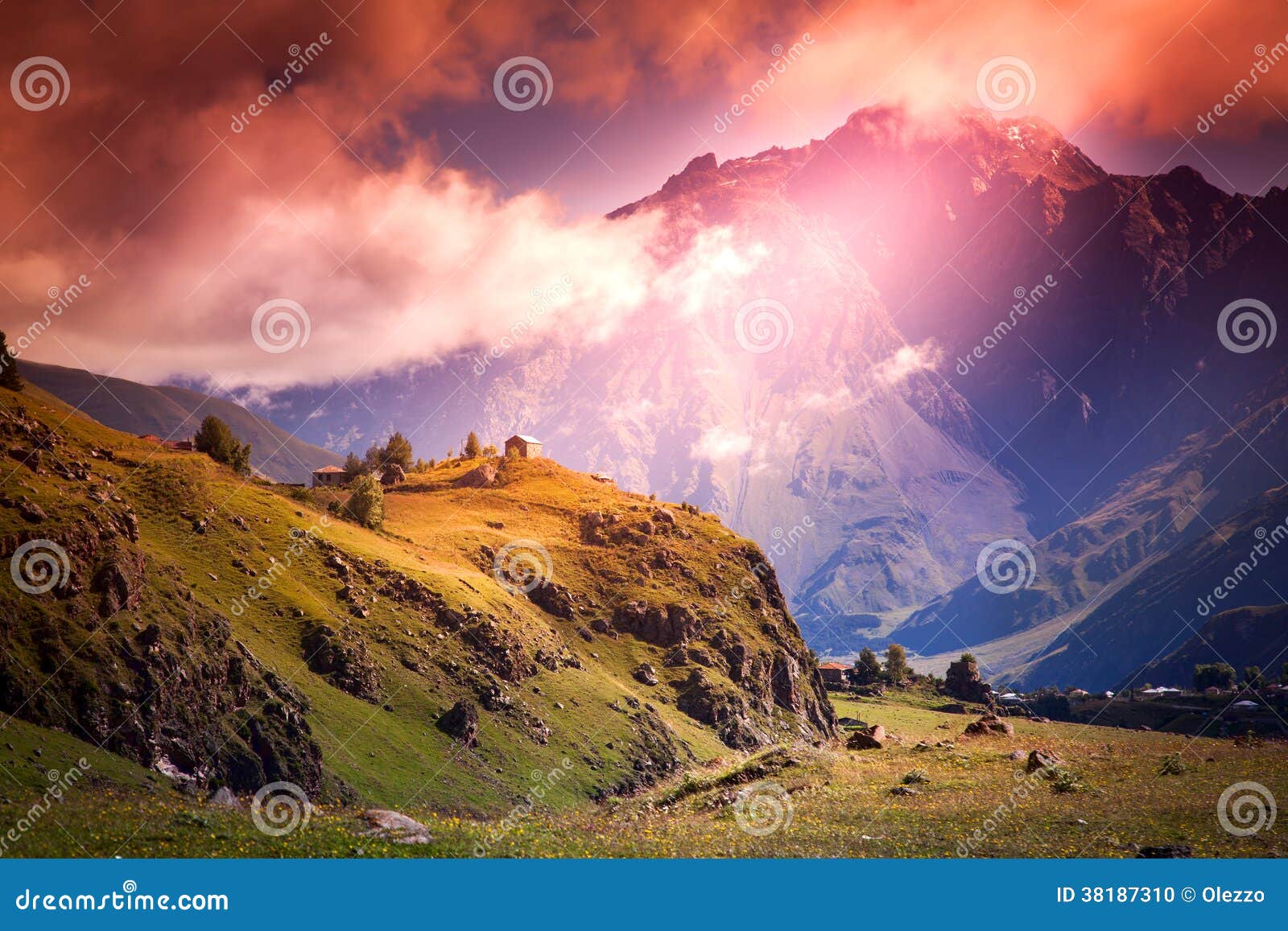 Awesome Bright Sunset in the Mountains, Landscape in Bright Col Stock ...