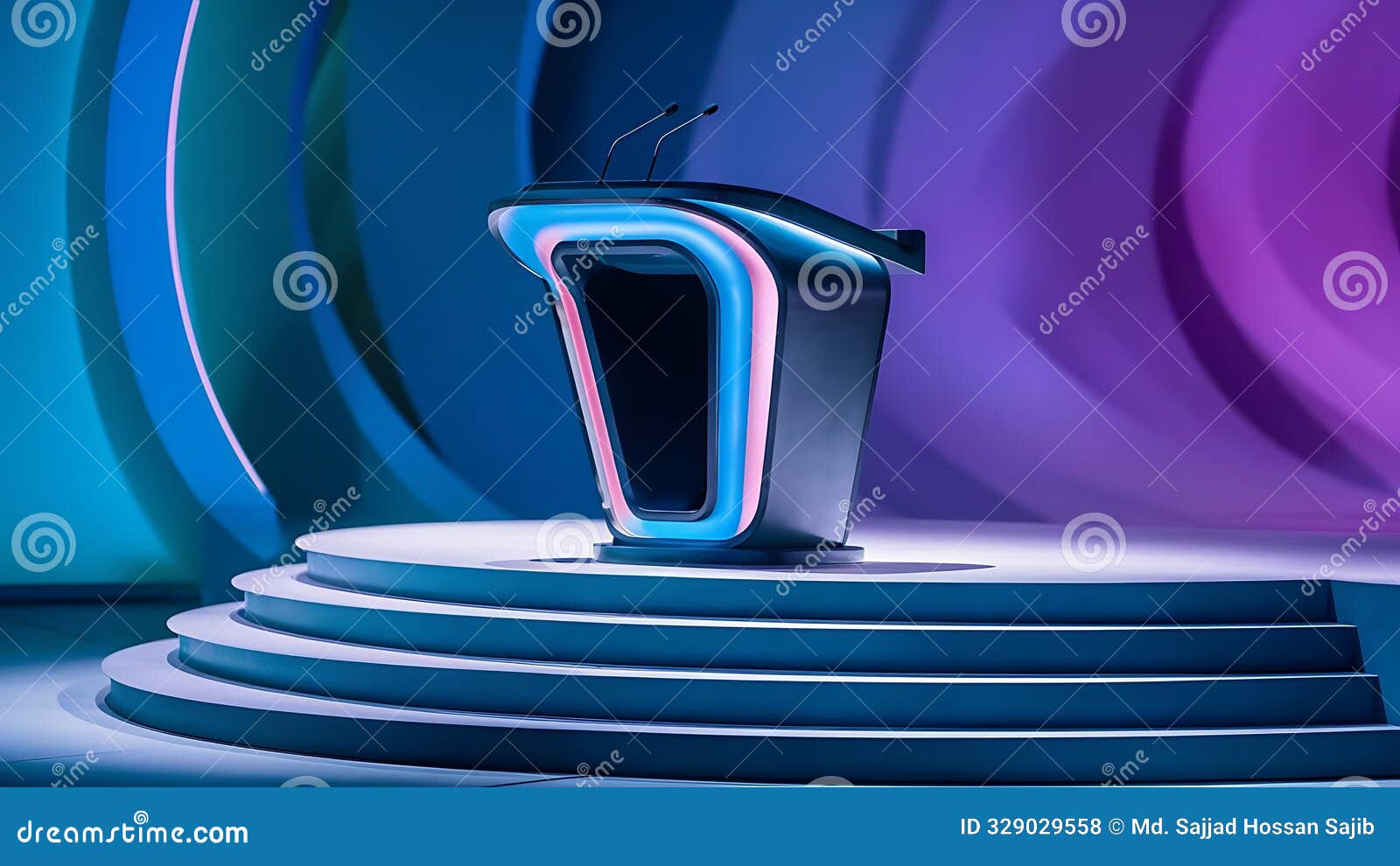 3D Podium with a Sleek, Metallic Surfaces and Ambient Lighting Gradient ...