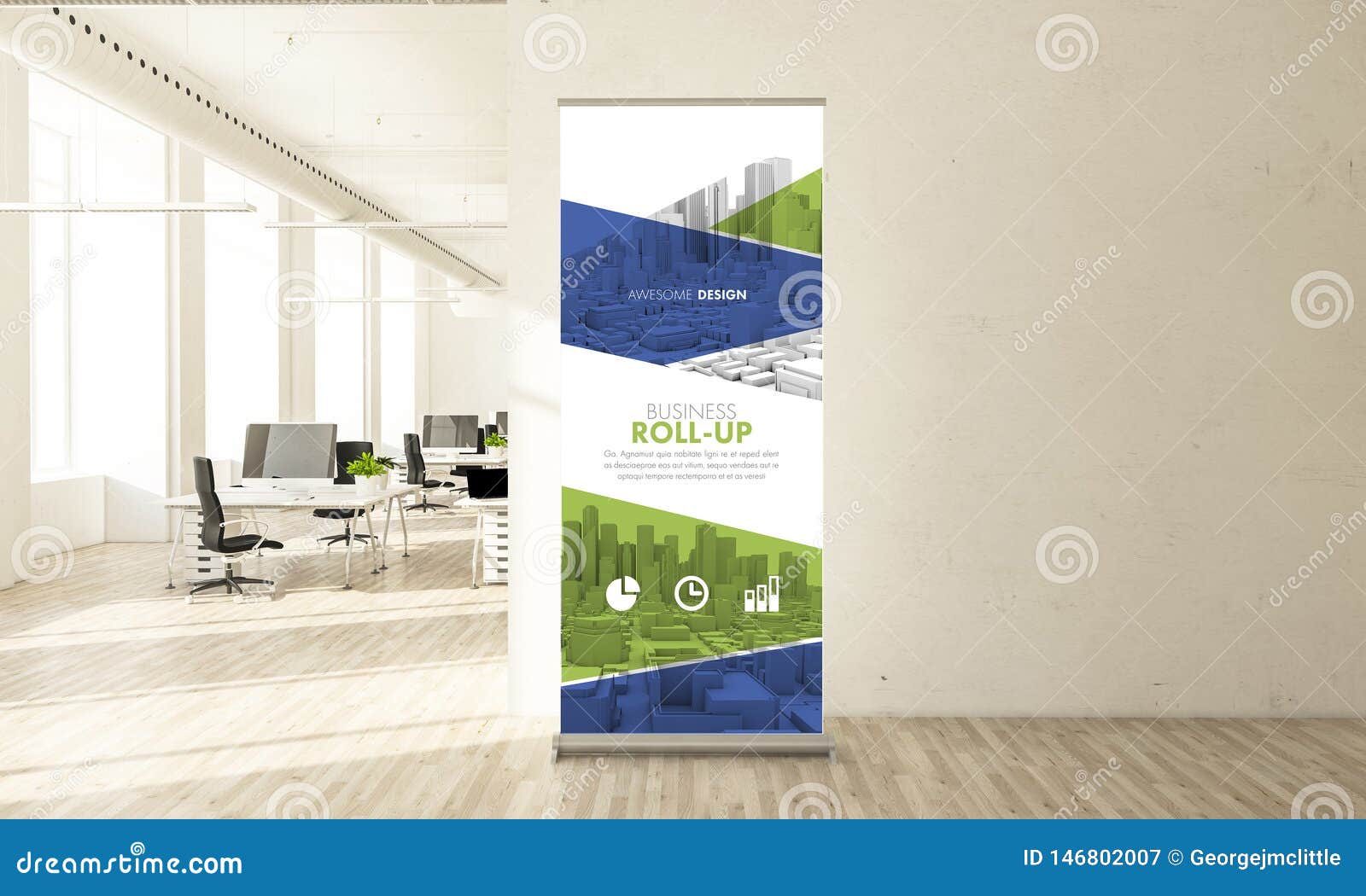 Awesome Design Roll Up Banner in Minimal Office Stock Illustration ...