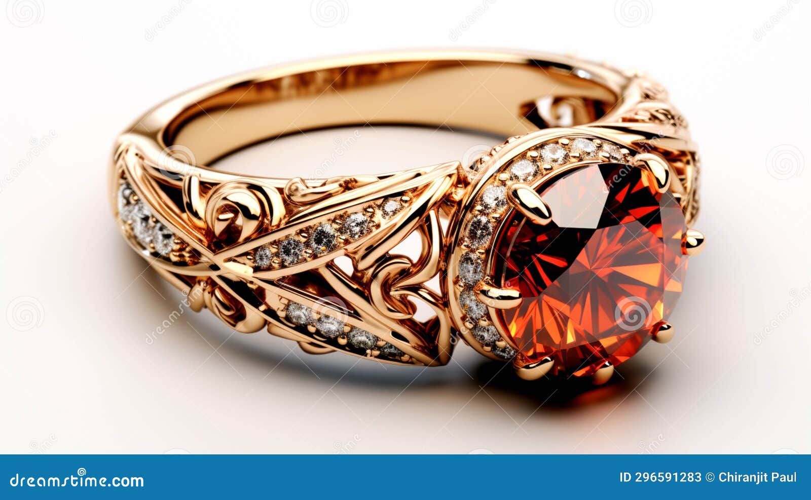 Awesome Gold Ring with Precious Stones Isolated on White Background ...