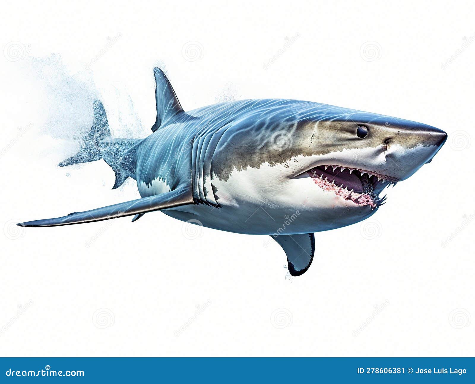 Awesome Great White Shark Isolated on White Background Stock ...