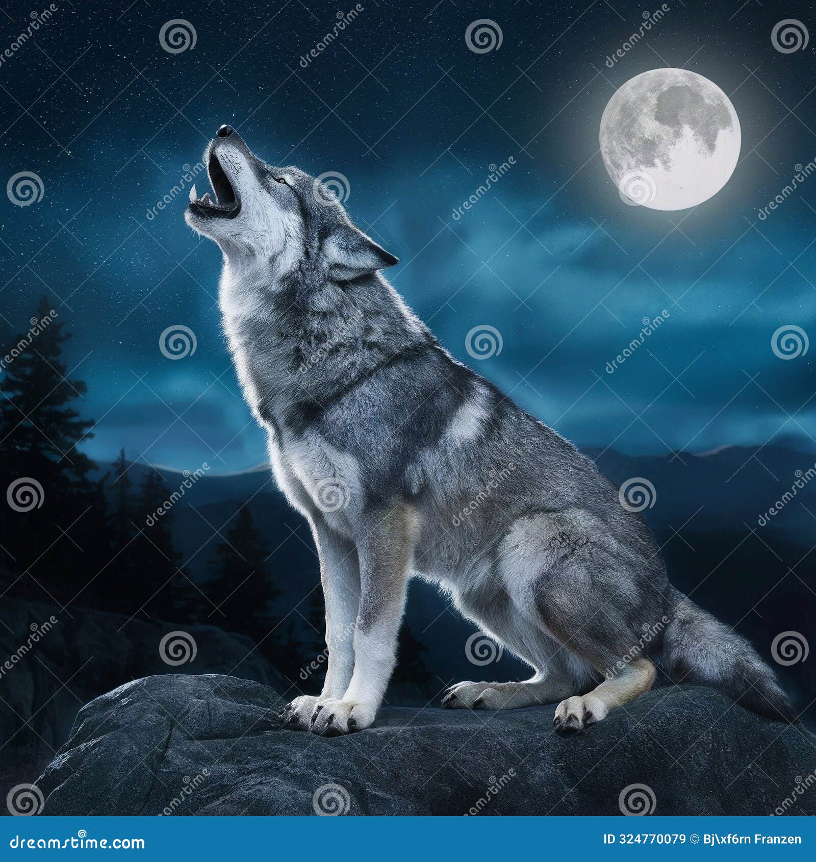Awesome howling Wolf stock illustration. Illustration of mystical ...