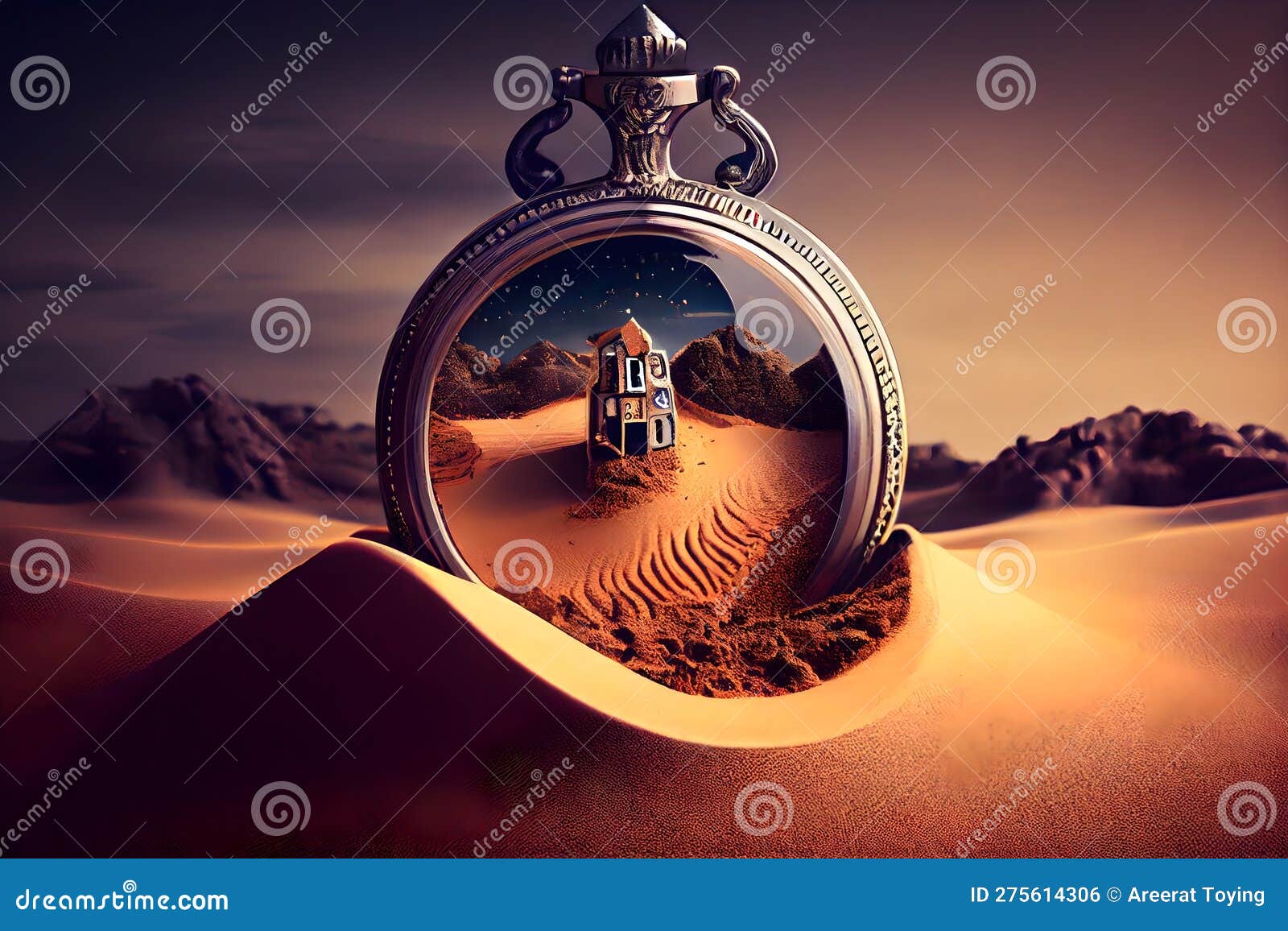 Landscape of Vintage Clock in Desert. Ai Generated Stock Illustration ...