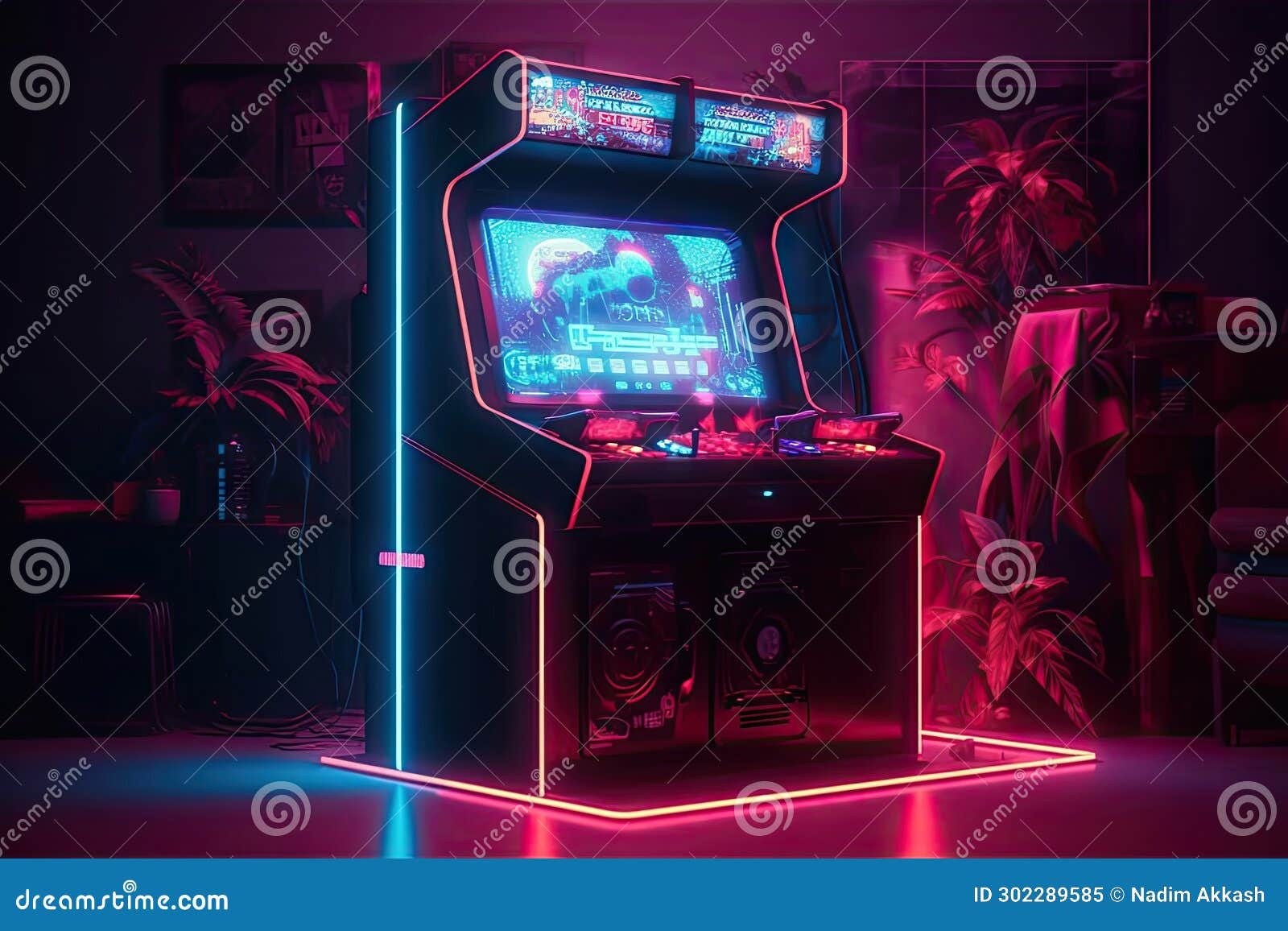 Awesome Picture Arcade Machine Neon Lights Bright Effects Future Gaming ...