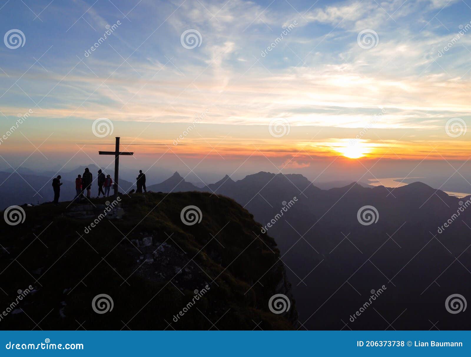 Awesome Sunset with Mountains and a Cross Stock Photo - Image of ...
