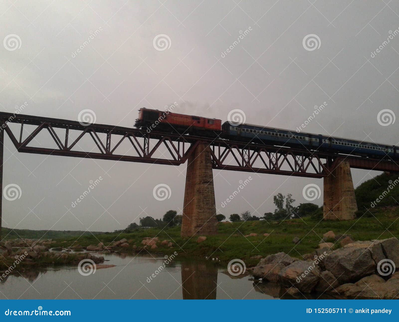 Awesome View of a Train Passing on a Old Iron Bridge Stock Image ...