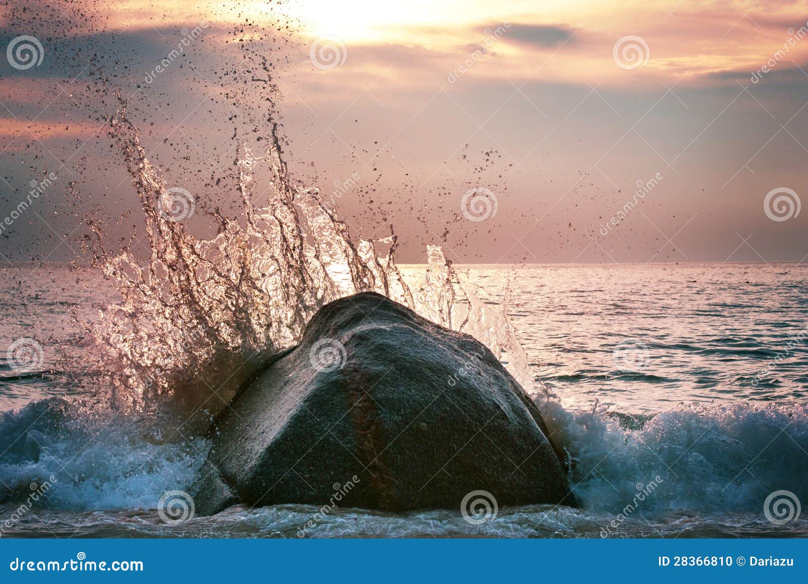 Awesome Wave with Splashes at Sunset Stock Photo - Image of rocky ...