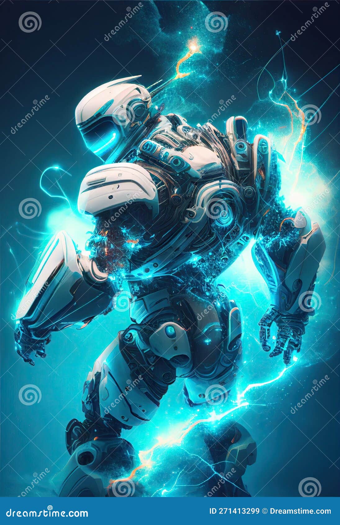 Awesome White Cosmonaut Robot, Moving, Cosmos Background. Ai Generative ...
