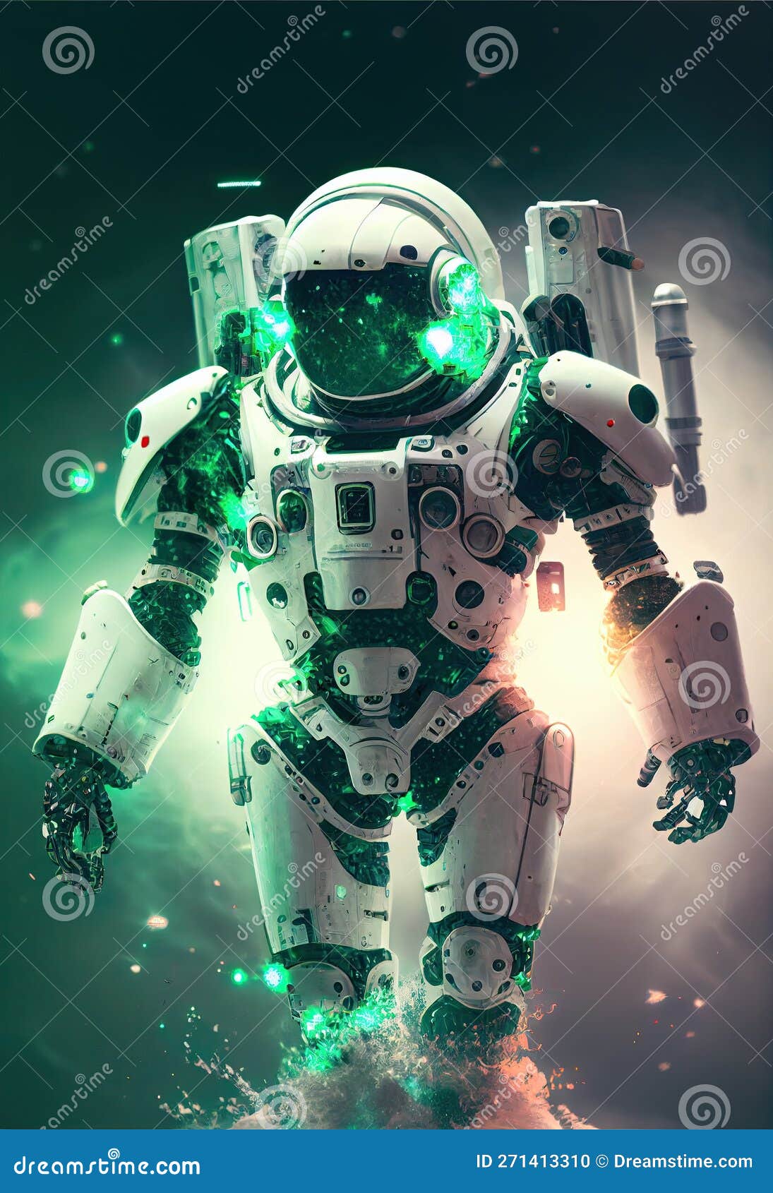 Awesome White Cosmonaut Robot, Moving, Cosmos Background. Ai Generative ...