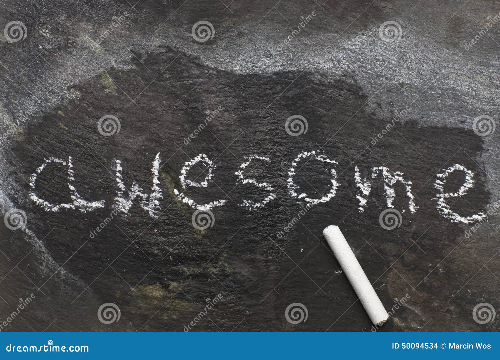 Awesome, Written with White Chalk on a Blackboard Stock Photo - Image ...