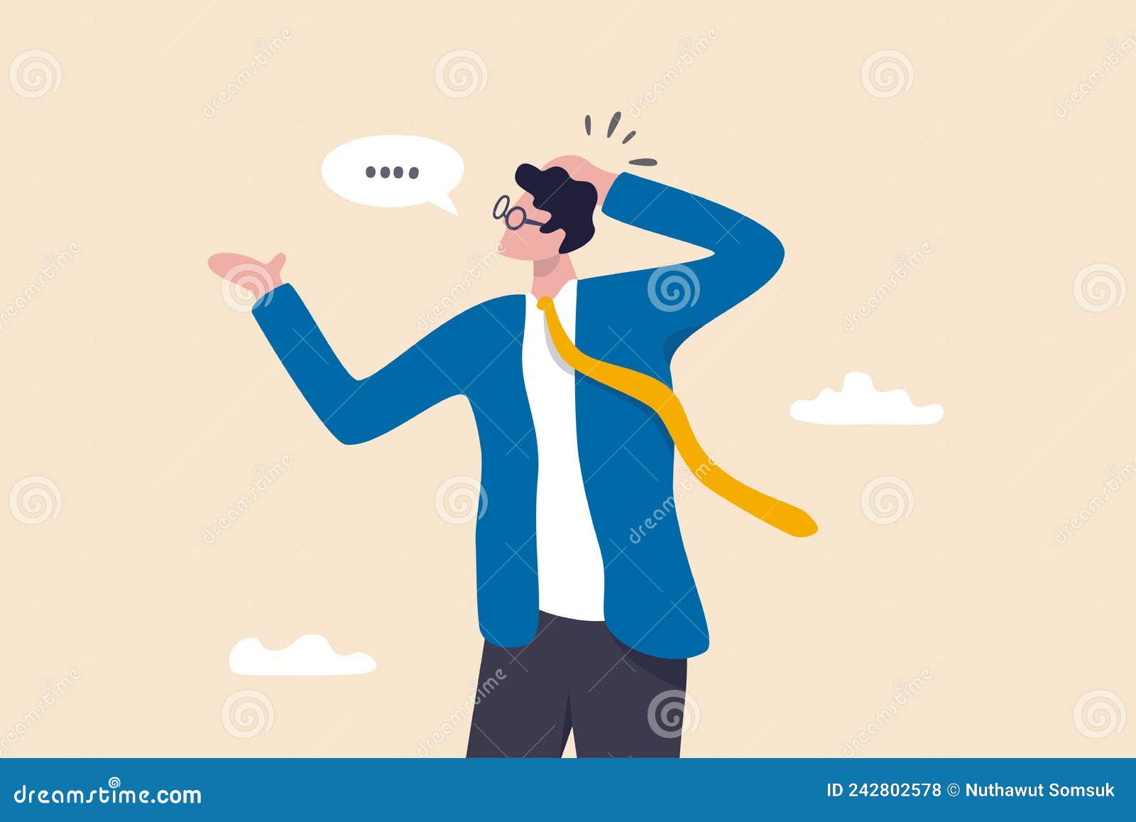 Awkward Employee Standing At Office Desk With Papers Falling Down On ...