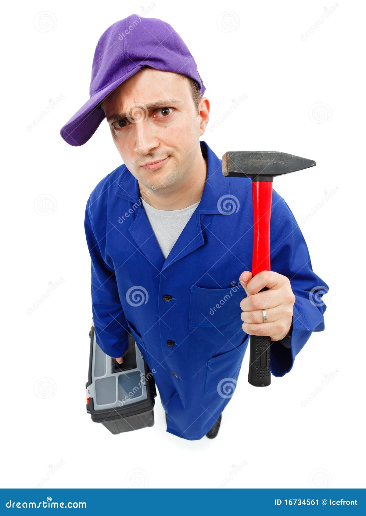 Awkward Repairman with Hammer Stock Image - Image of specialist ...
