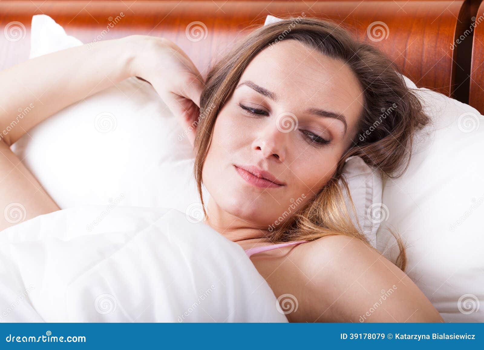 Awoken woman in bed stock image. Image of awoken, house - 39178079