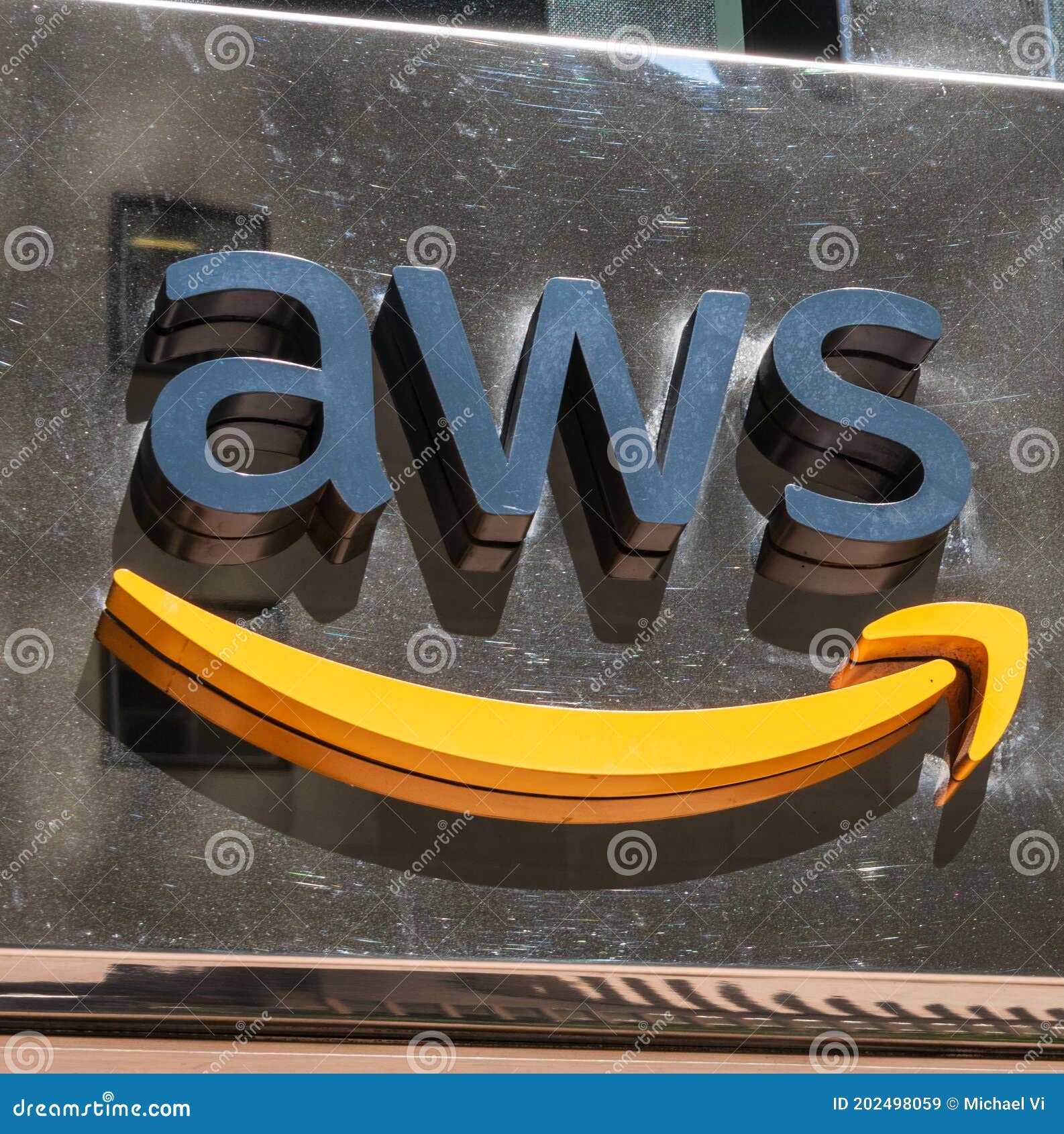 AWS Sign on the Facade of Amazon Office for AWS Customers, Startups and ...