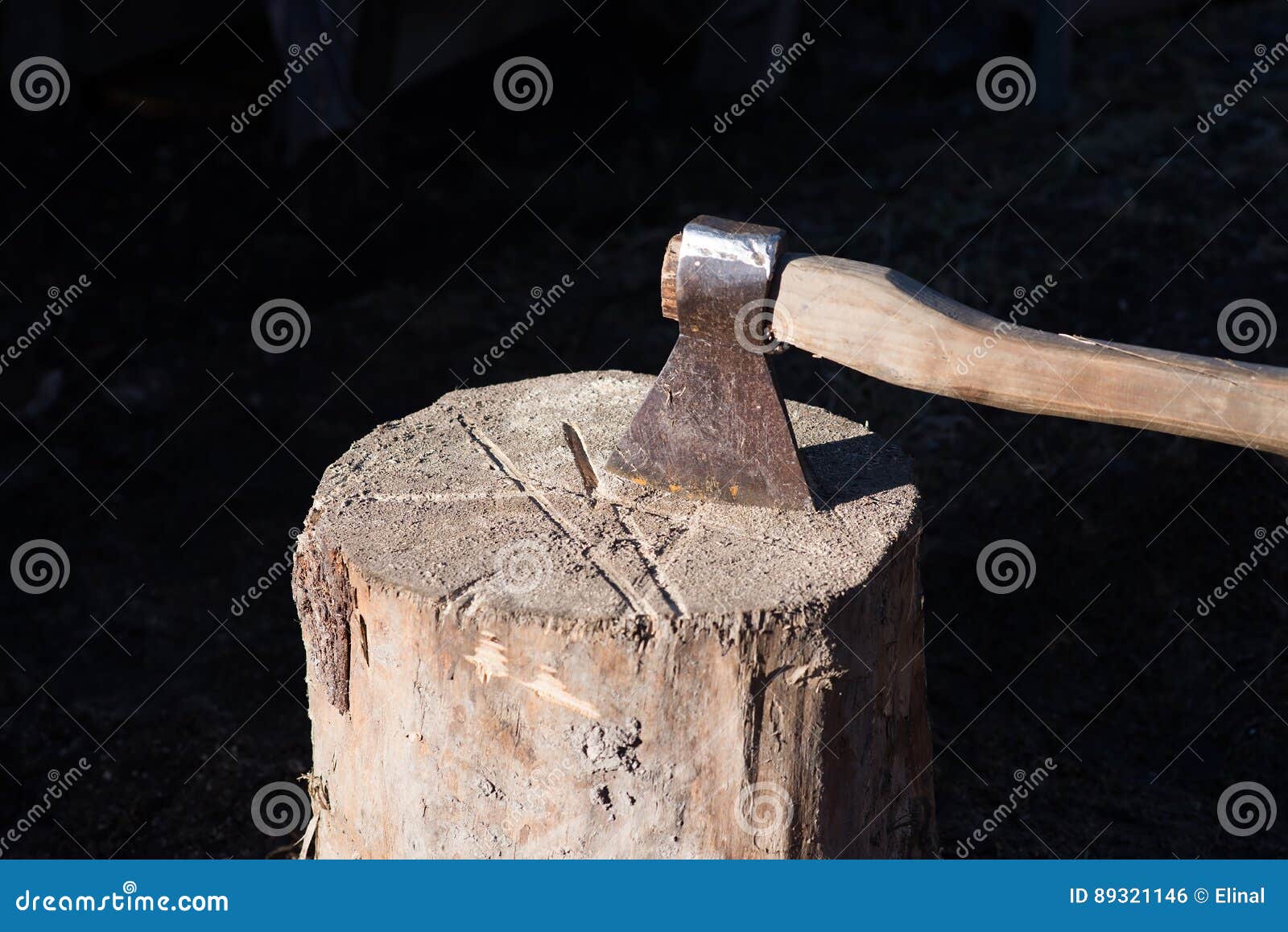 Ax, Axe Thrust into the Stump on Dark Background Stock Photo - Image of ...