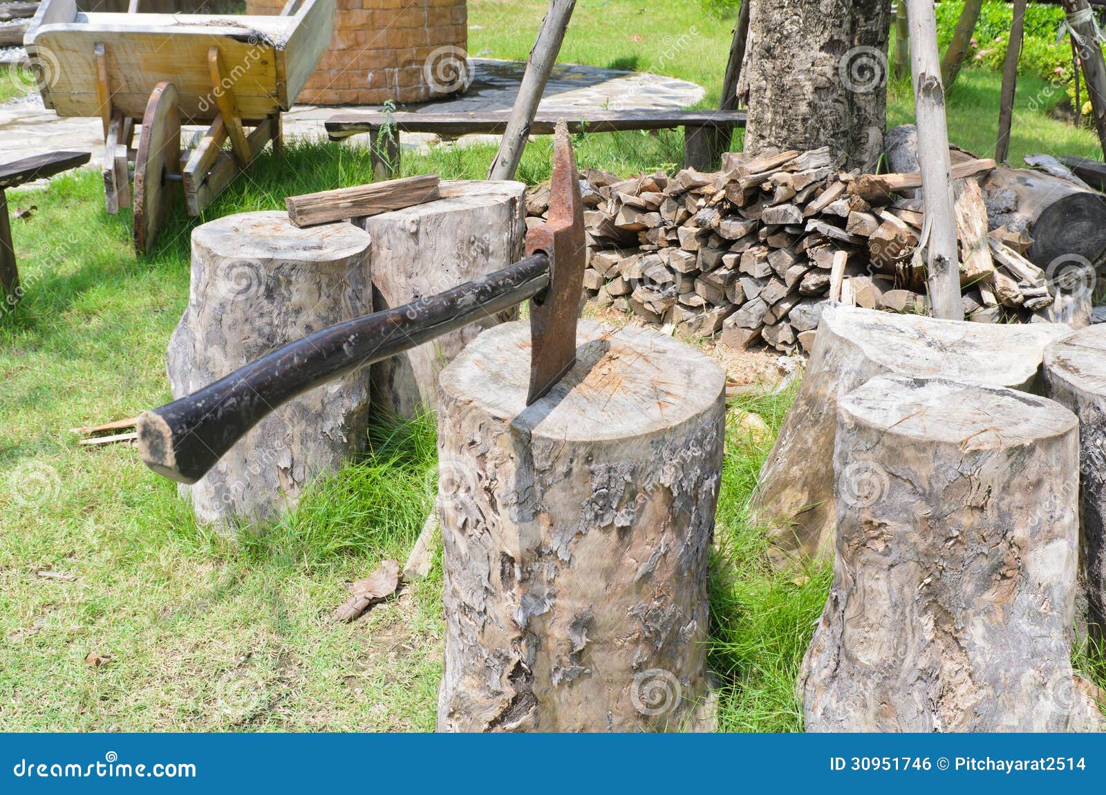 Ax chop logs stock photo. Image of hatchet, chop, hardwood - 30951746