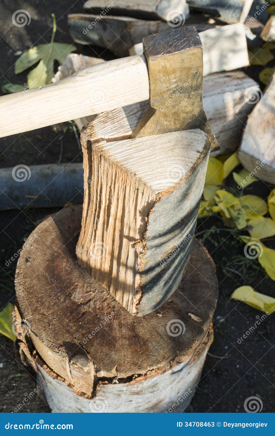 Ax Chopping Wood on Chopping Block Stock Image - Image of metal, iron ...