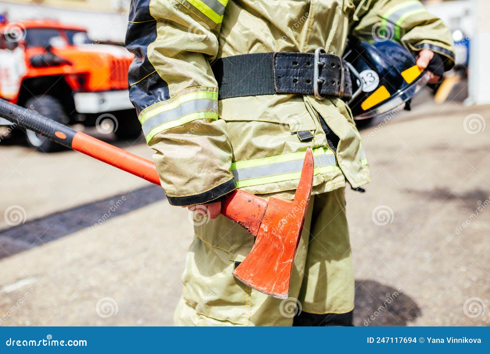 Ax on a Firefighters Hands Close-up Stock Photo - Image of alarm, male ...