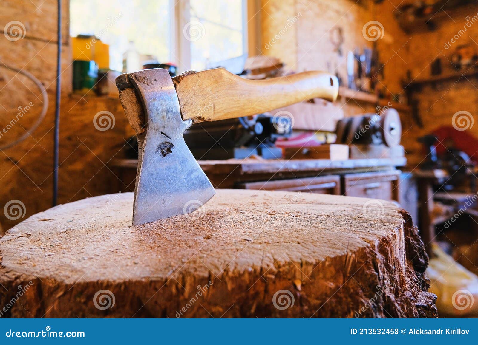 Ax in Stump Inside Workshop Stock Photo - Image of indoor, woodwork ...